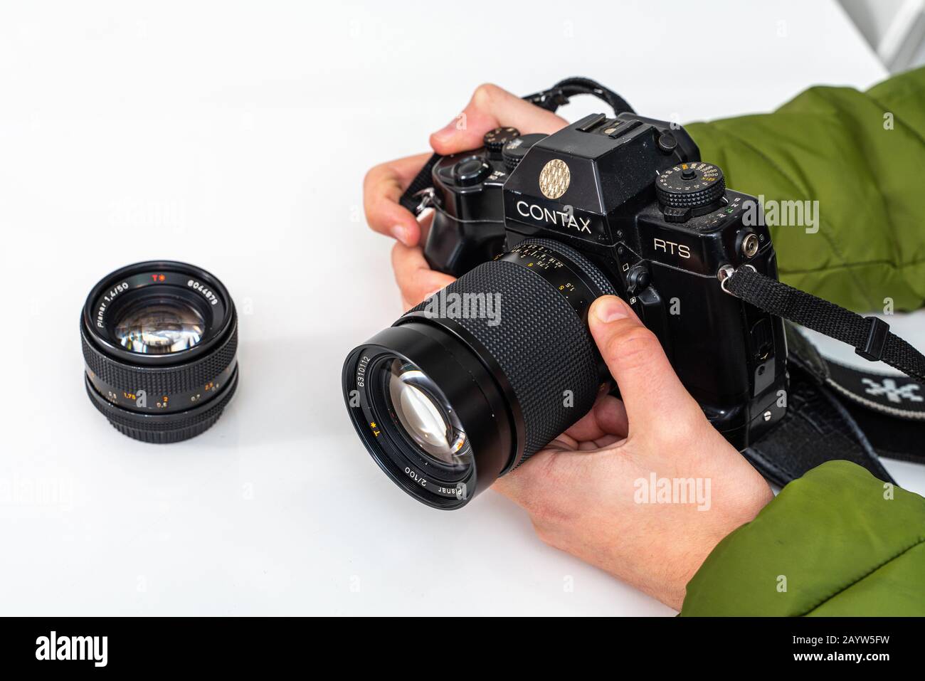 discovering and handling an old vintage SLR camera Stock Photo - Alamy