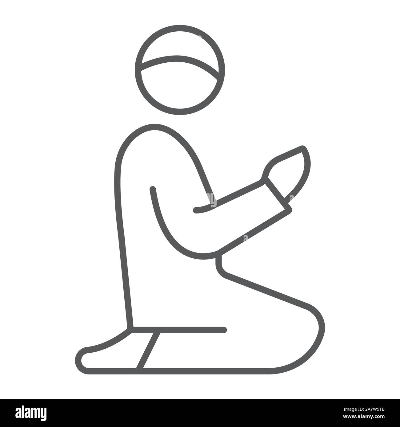 Islamic Prayer thin line icon, ramadan and islam, muslim man praying ...