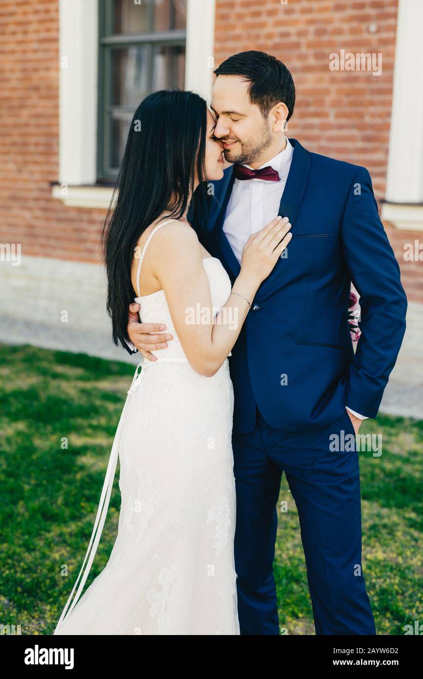 People, relationship and marriage concept. Just married bride and ...