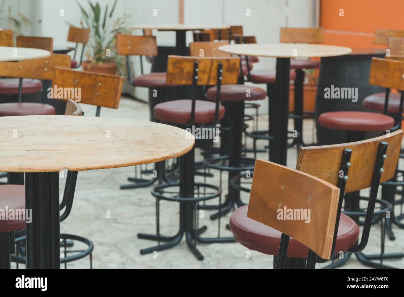 Outdoor cafe terrace exterior with chairs and tables Stock Photo - Alamy