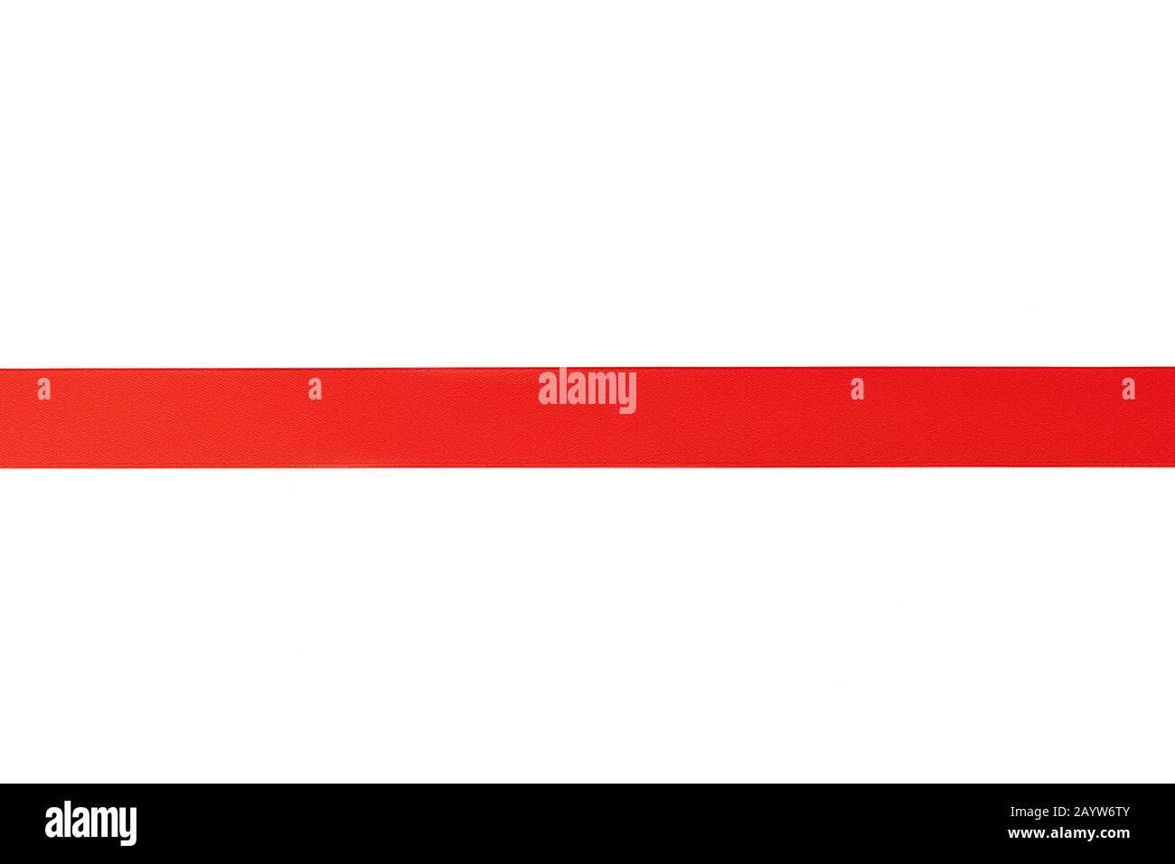 Flat lay red satin straight perfect shiny horizontal ribbon isolated on ...