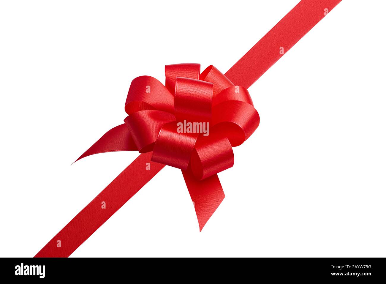 Side view of a creative red beautiful handmade bow with many loops and ...