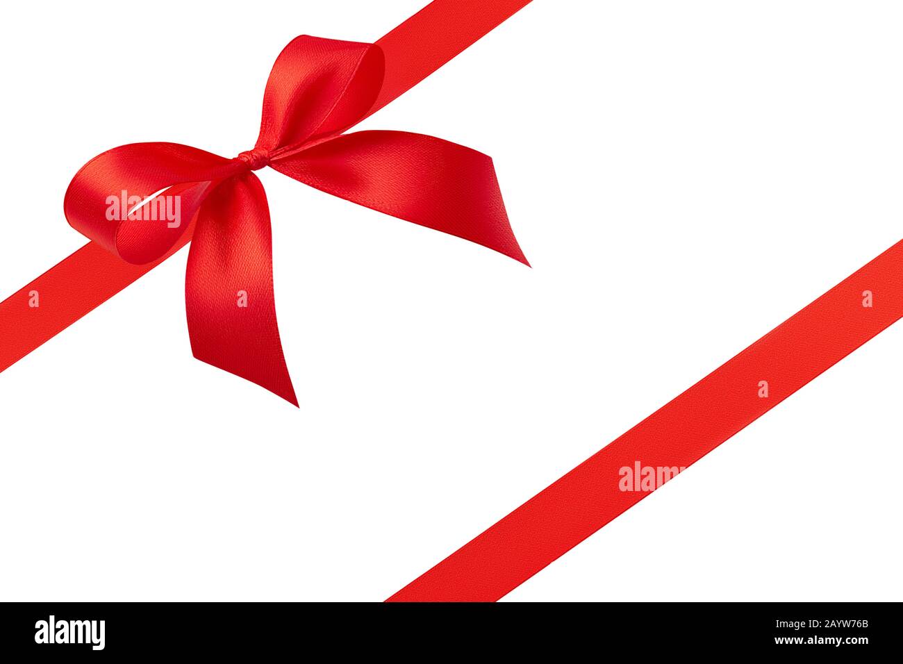 Side view of bright red beautiful simple handmade bow and two diagonal ...