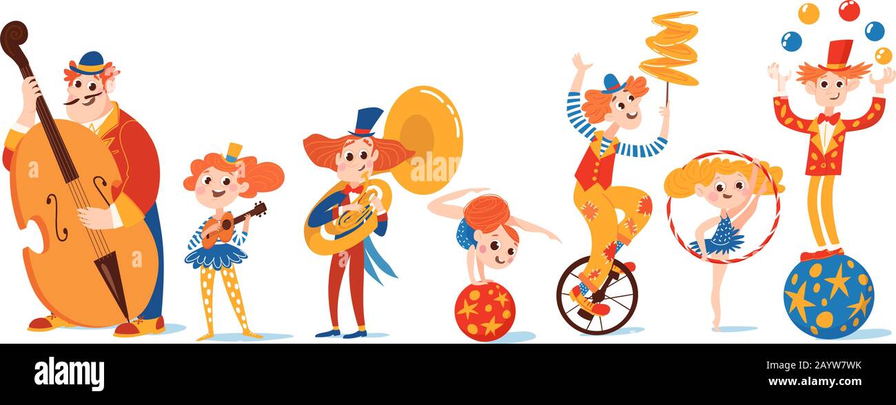 Set of vector cartoon musicians and circus characters Stock Vector ...