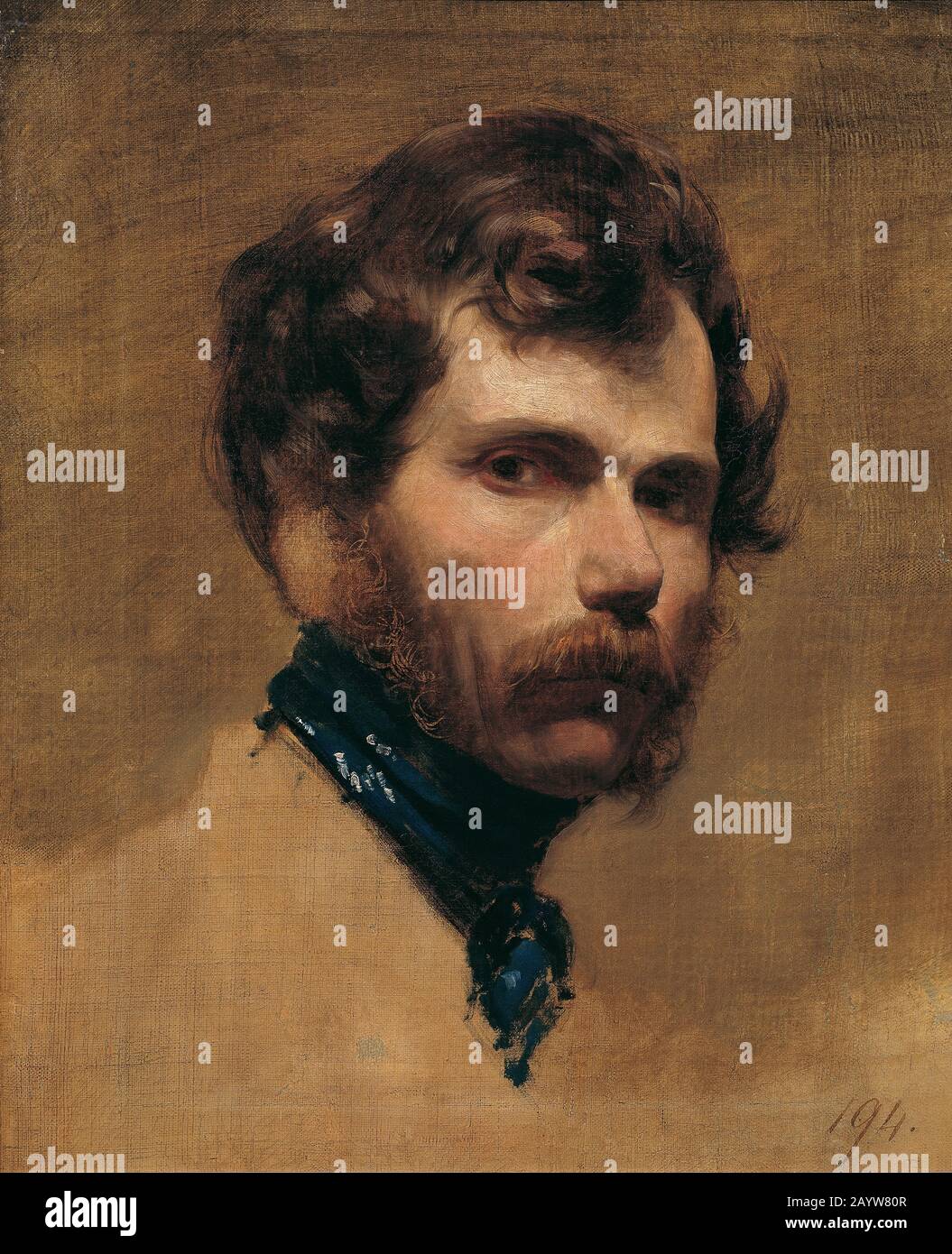 Self-Portrait with a blue necker. Museum: Österreichische Galerie ...