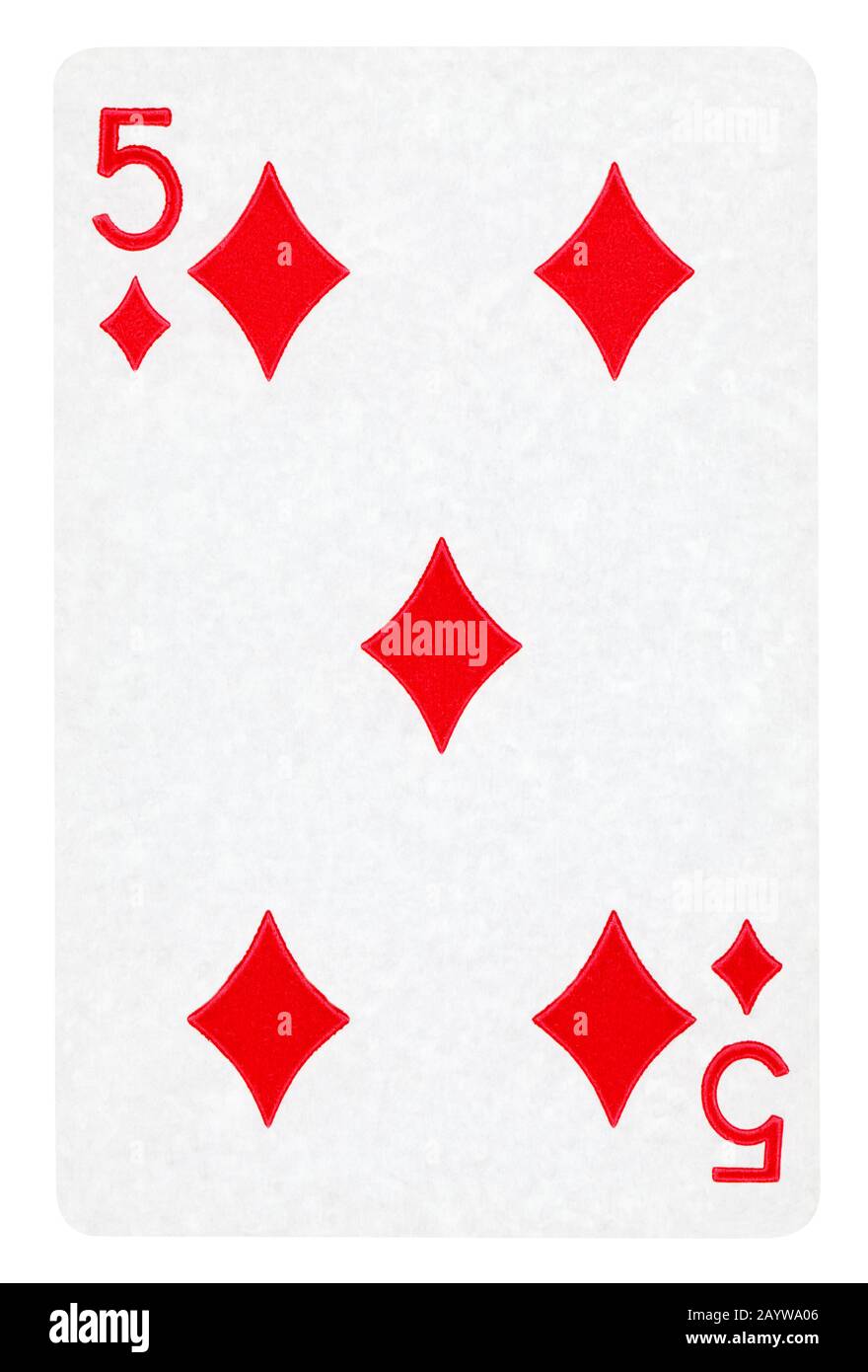 Five of Diamond Vintage playing card - isolated on white (clipping path ...