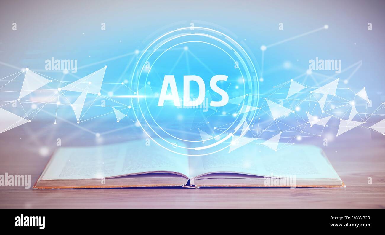Open book with ADS abbreviation, modern technology concept Stock Photo ...