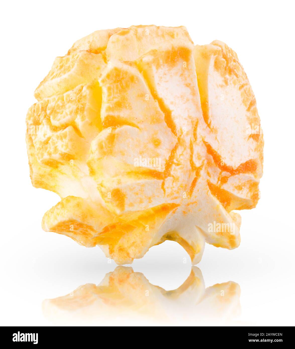Single popped popcorn on a white background with clipping path Stock ...
