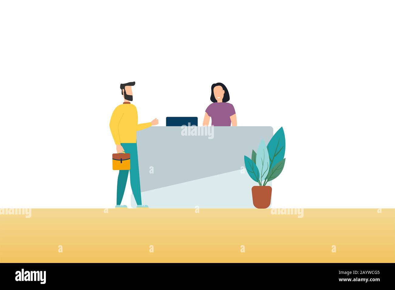 Customer at reception. Young woman receptionist standing at reception ...