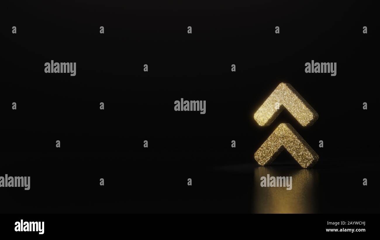 gold glitter thick symbol of angle double arrow up with rounded corner ...