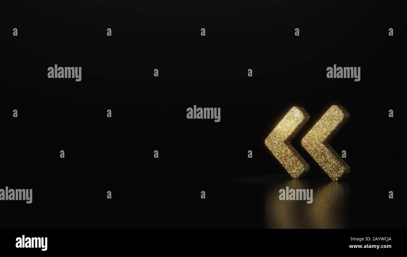 gold glitter thick symbol of angle double arrow left with rounded ...
