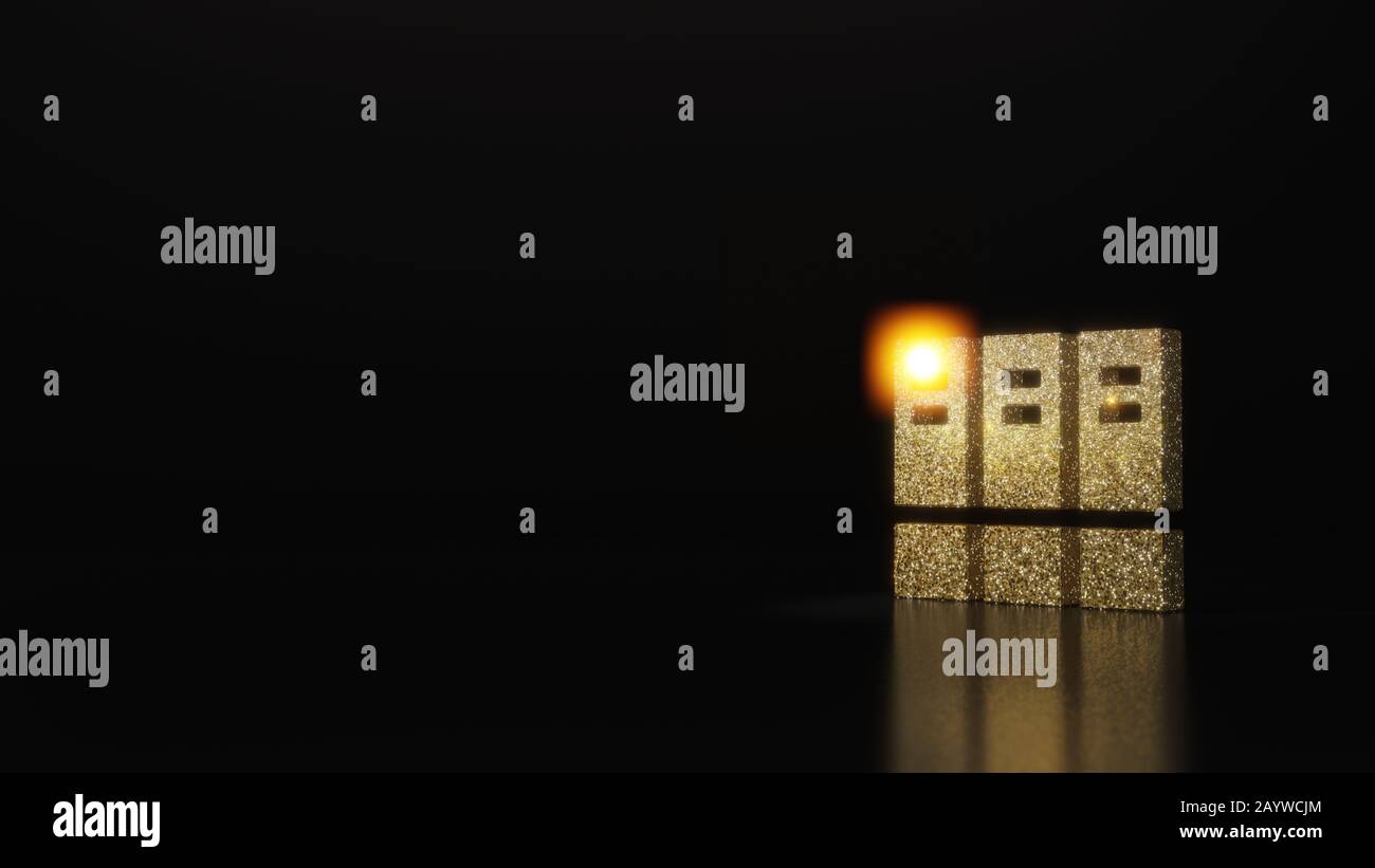 gold glitter symbol of archive with three file 3D rendering on dark ...