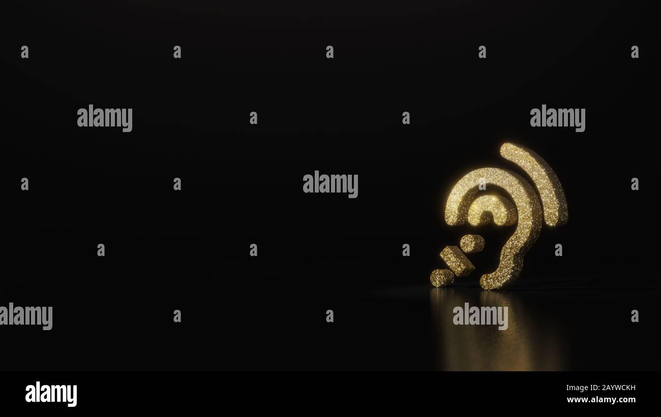 gold glitter symbol of assistive listening systems with ear and sound ...