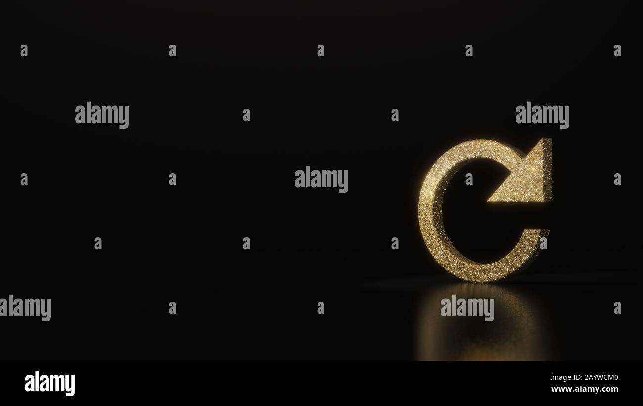 gold glitter clockwise symbol of refresh arrow 3D rendering on dark ...