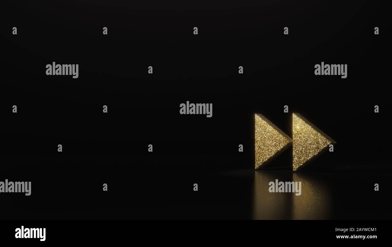 gold glitter symbol of double fast forward right triangle arrows 3D ...