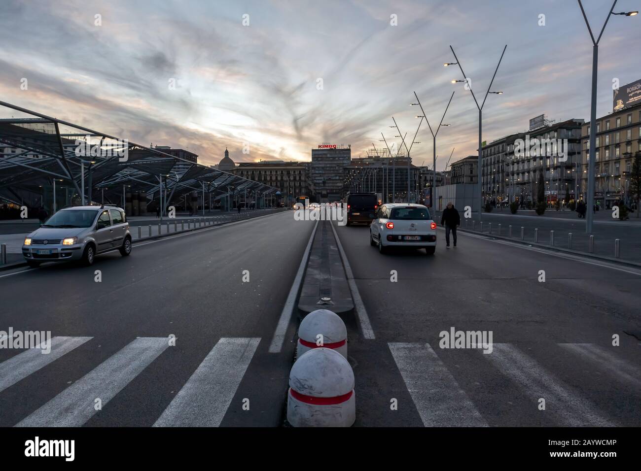 Naples, Italy - February 12, 2020: Garibaldi square after the new ...