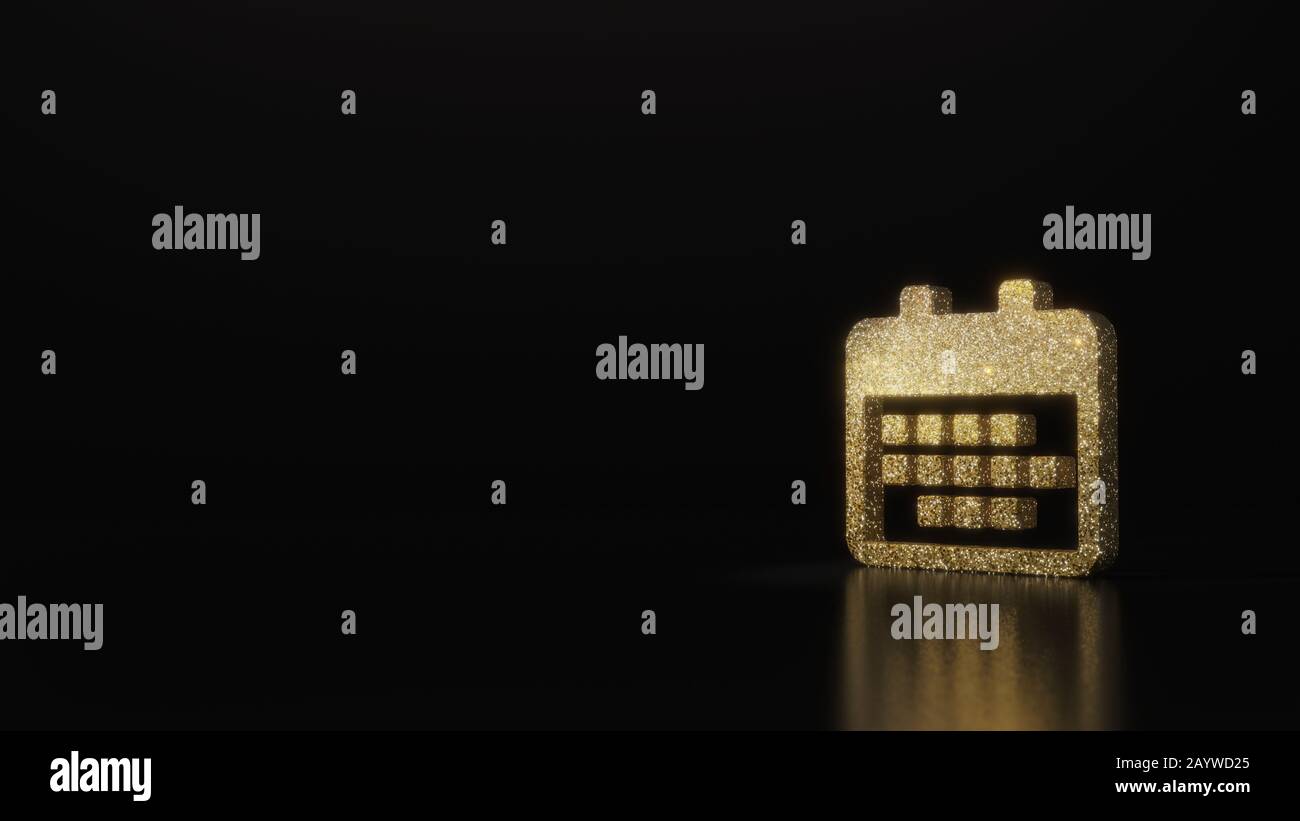 gold glitter symbol of calendar with days 3D rendering on dark black ...