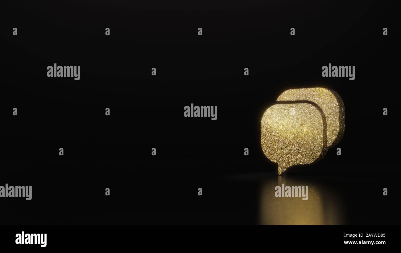 gold glitter symbol of communication chat 16 3D rendering on dark black ...