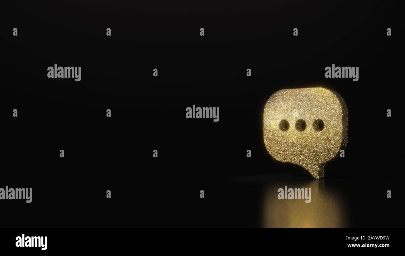 gold glitter symbol of rectangular rounded chat bubble with three dots ...