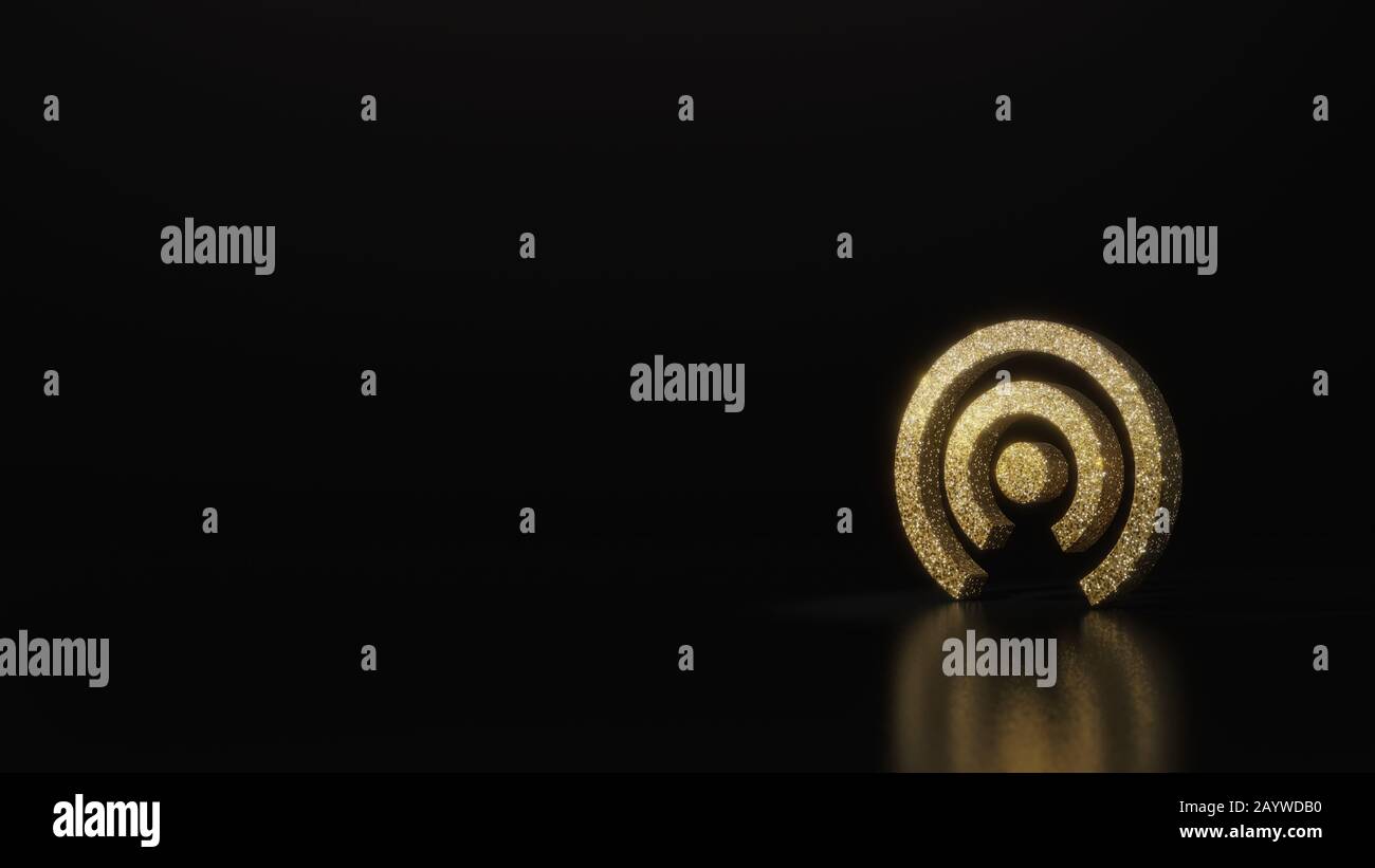 gold glitter symbol of connection circular wires 3D rendering on dark ...