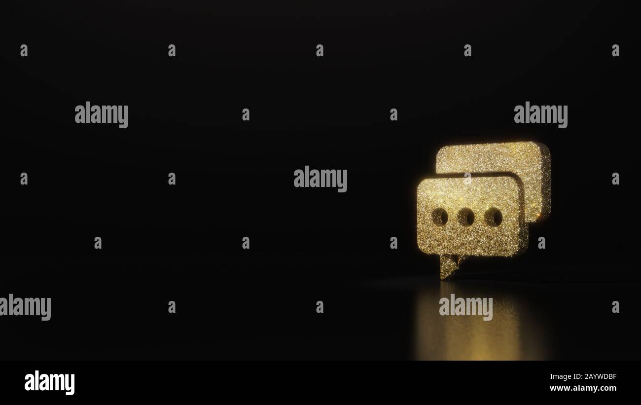 gold glitter symbol of two rectangular rounded chat bubbles with three ...