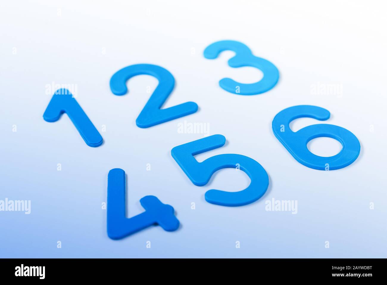 Blue numbers from 1 to 6 on a gradient background, with shallow depth ...