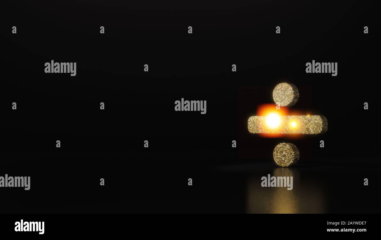 gold glitter symbol of divide symbol 3D rendering on dark black ...