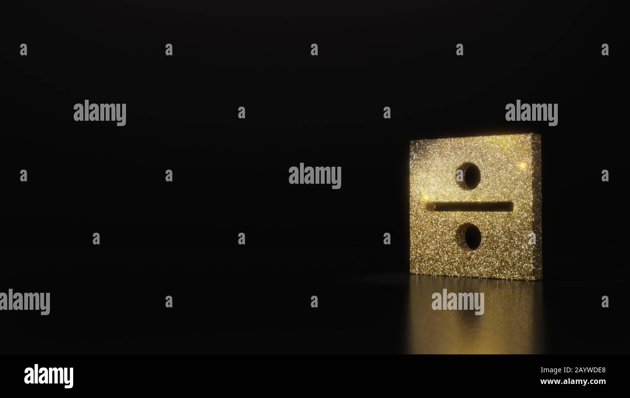 gold glitter symbol of divide symbol in square 3D rendering on dark ...