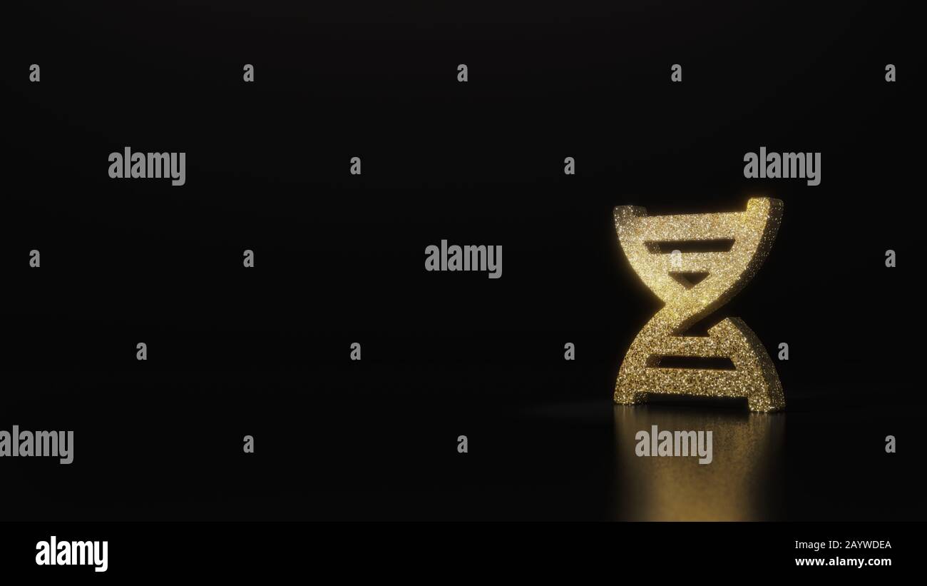 gold glitter symbol of deoxyribonucleic acid model 3D rendering on dark ...