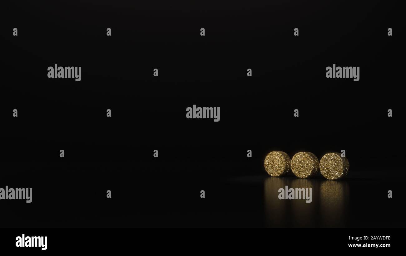 gold glitter symbol of three dots in horizontal position 3D rendering ...