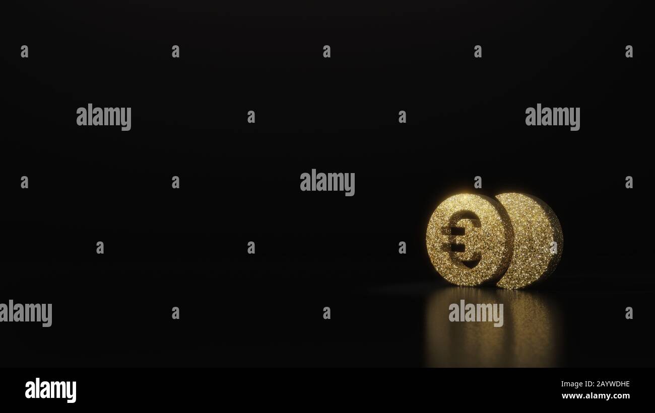 gold glitter symbol of two euro coins 3D rendering on dark black ...