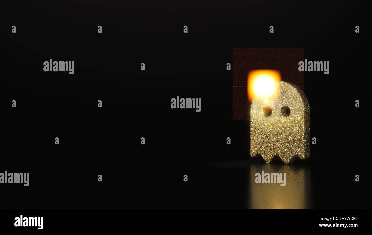 gold glitter symbol of ghost 3D rendering on dark black background with ...