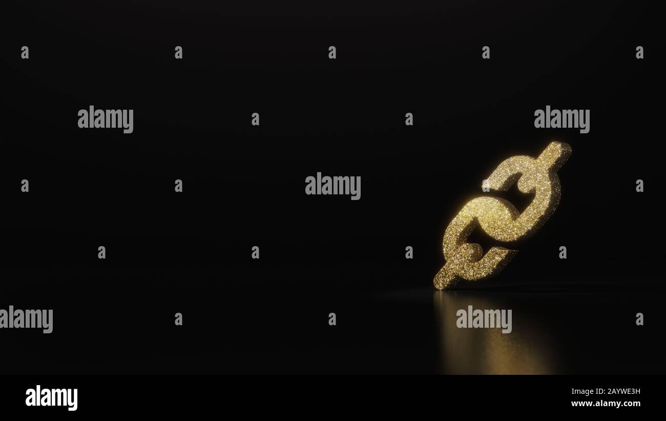gold glitter symbol of thick chain 3D rendering on dark black ...