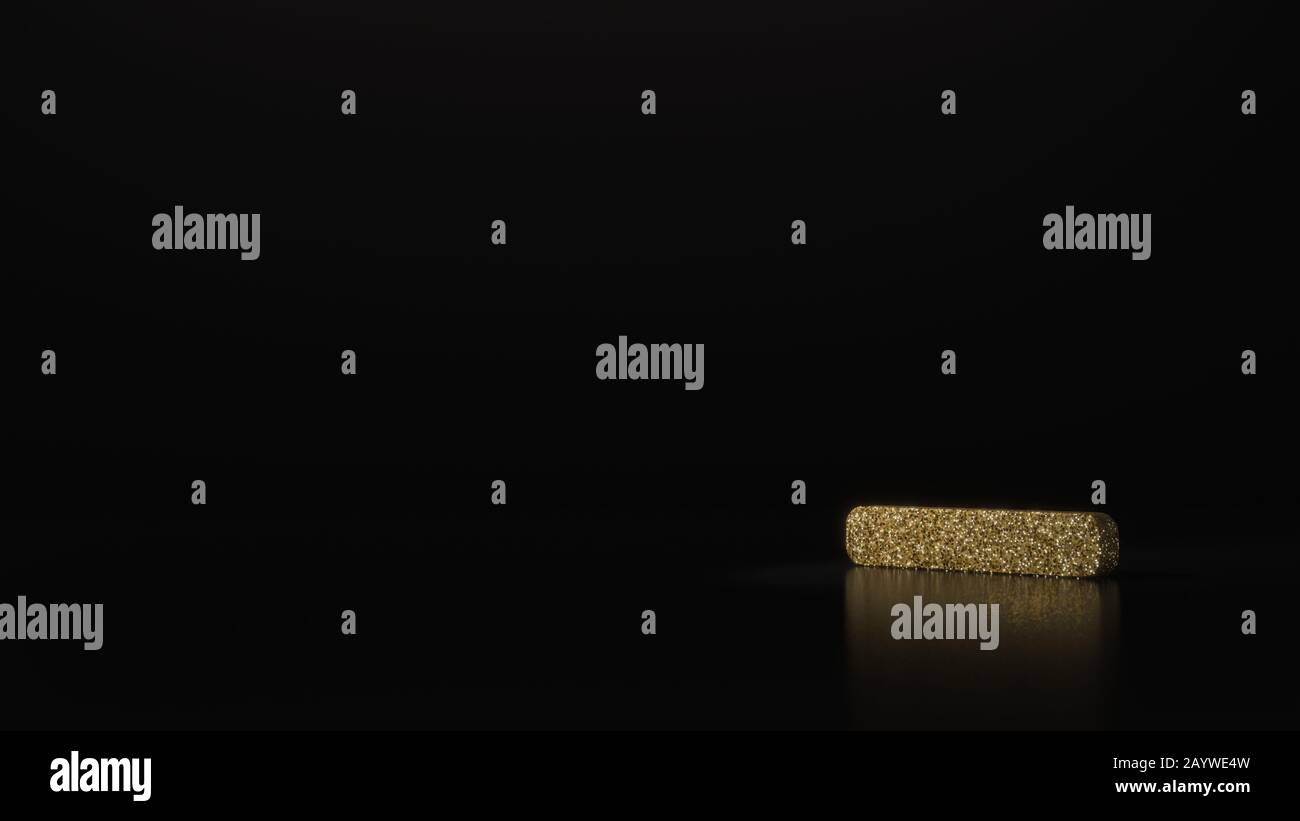 gold glitter symbol of minus symbol 3D rendering on dark black ...