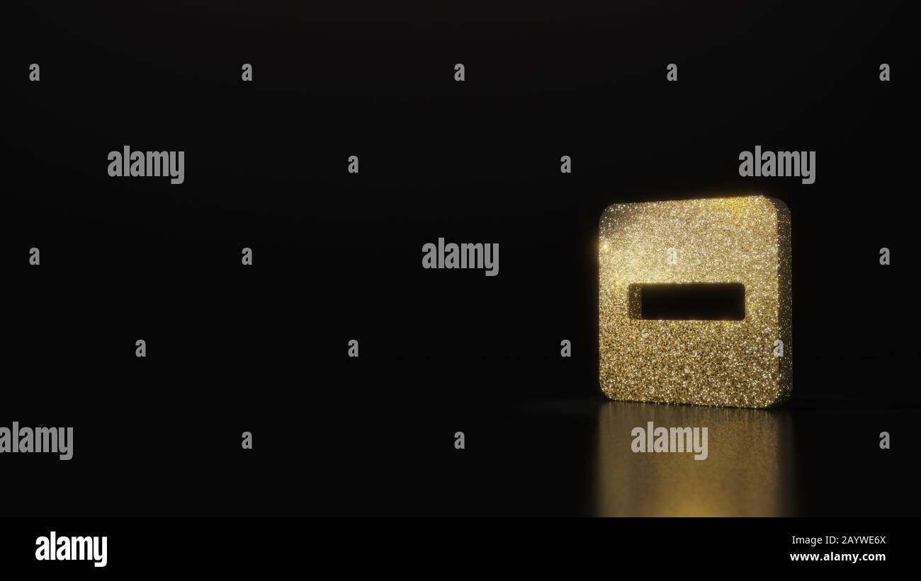 gold glitter symbol of bold minus symbol in square 3D rendering on dark ...