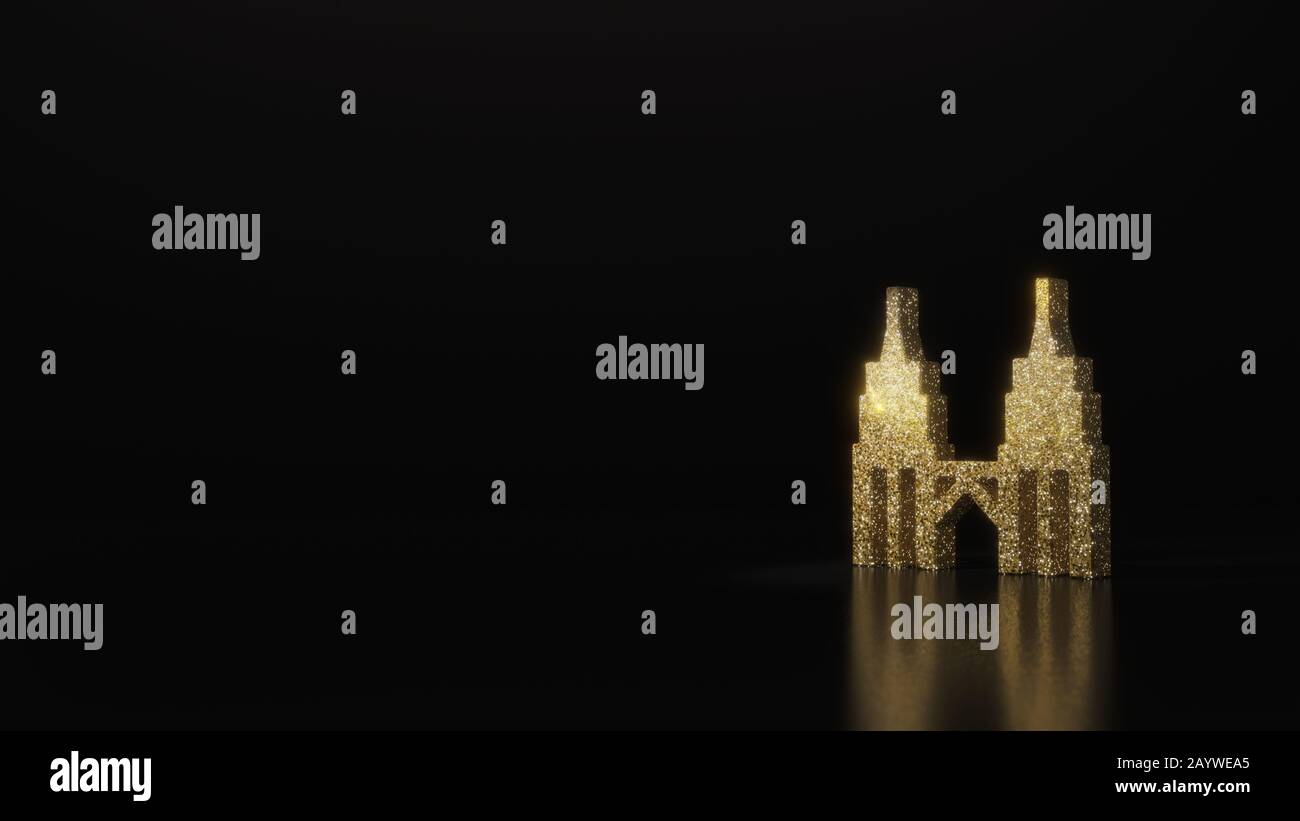 gold glitter symbol of Petronas twin tower 3D rendering on dark black ...