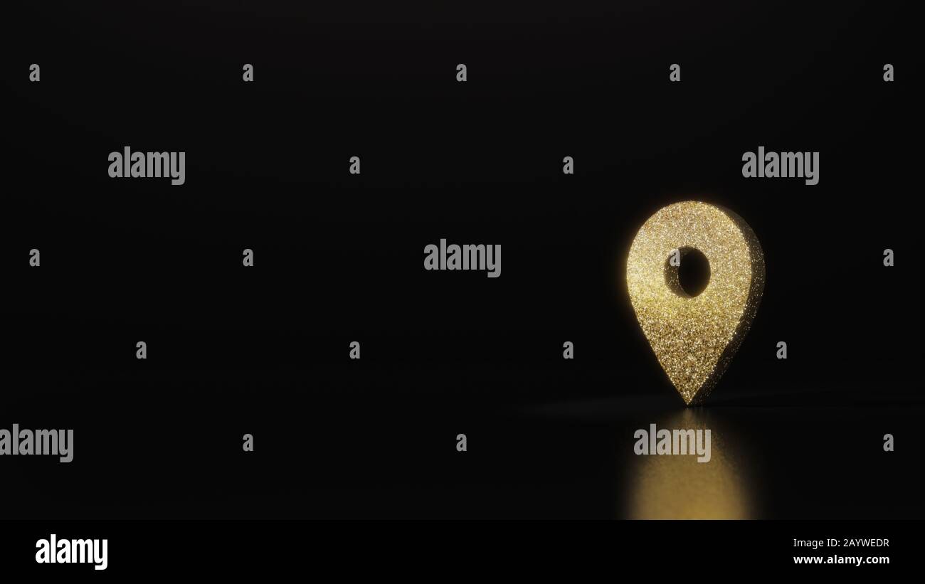 gold glitter symbol of placeholder 3D rendering on dark black ...