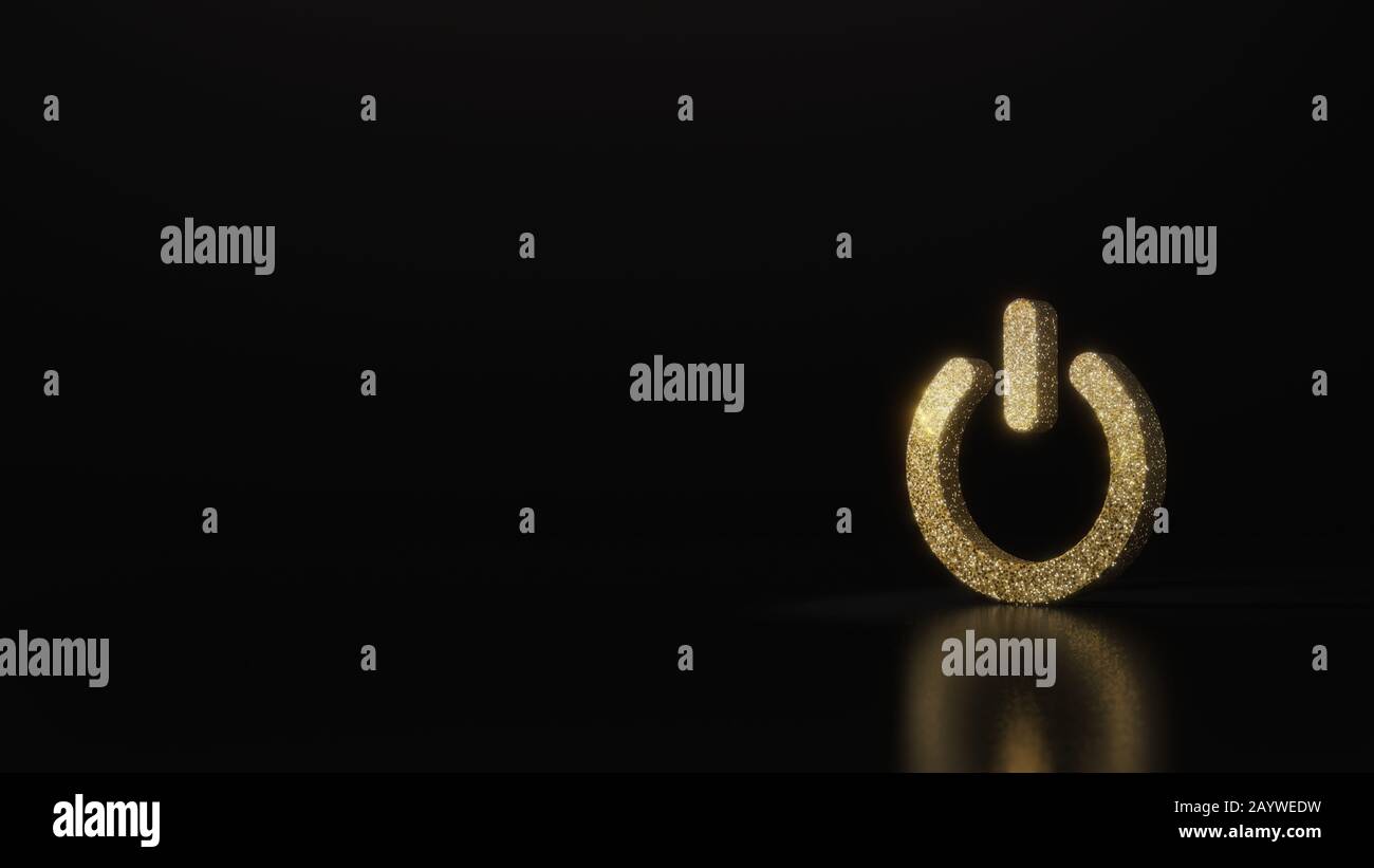 gold glitter symbol of power button sign 3D rendering on dark black ...