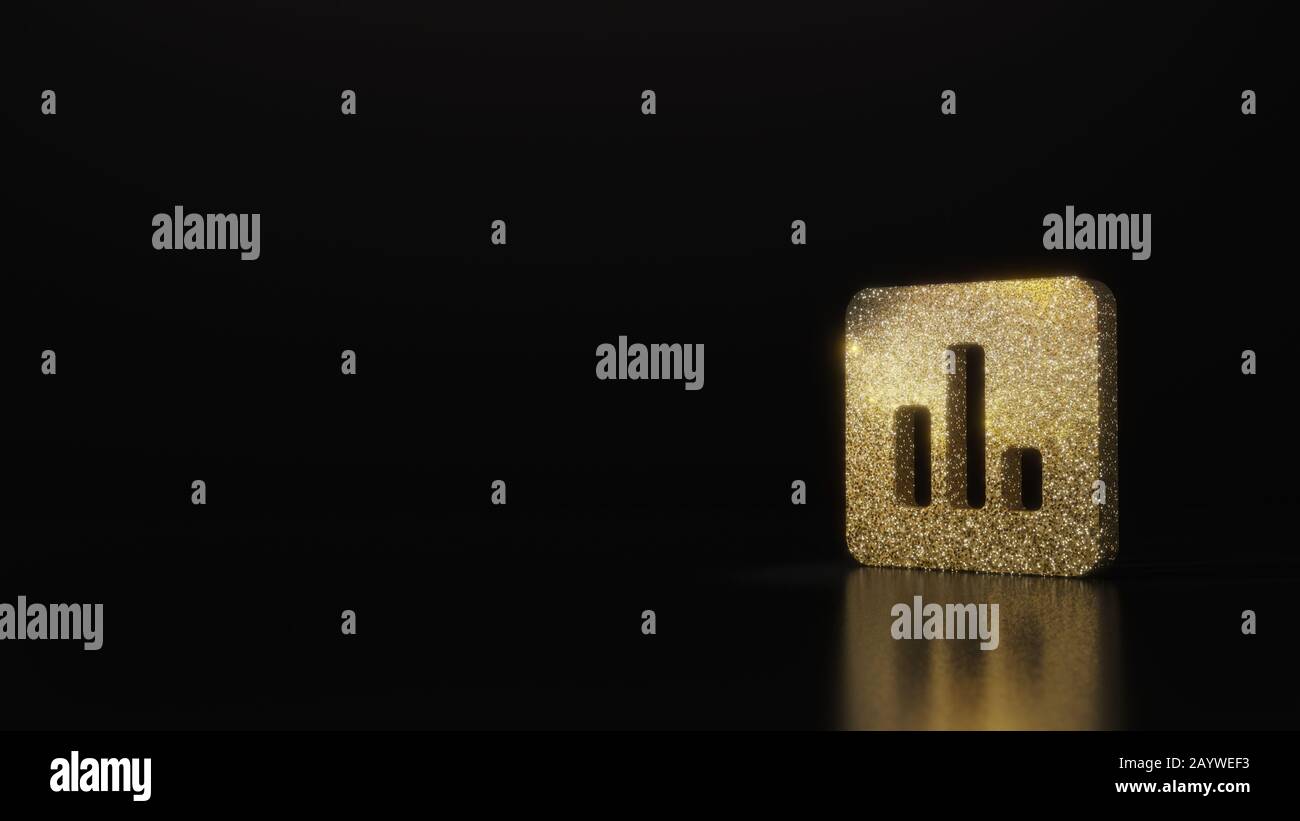 gold glitter symbol of three vertical lines in rounded square 3D ...
