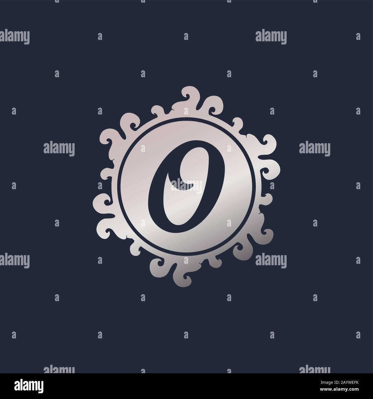 Letter O Decorative Alphabet Logo isolated on Dark Blue Background ...