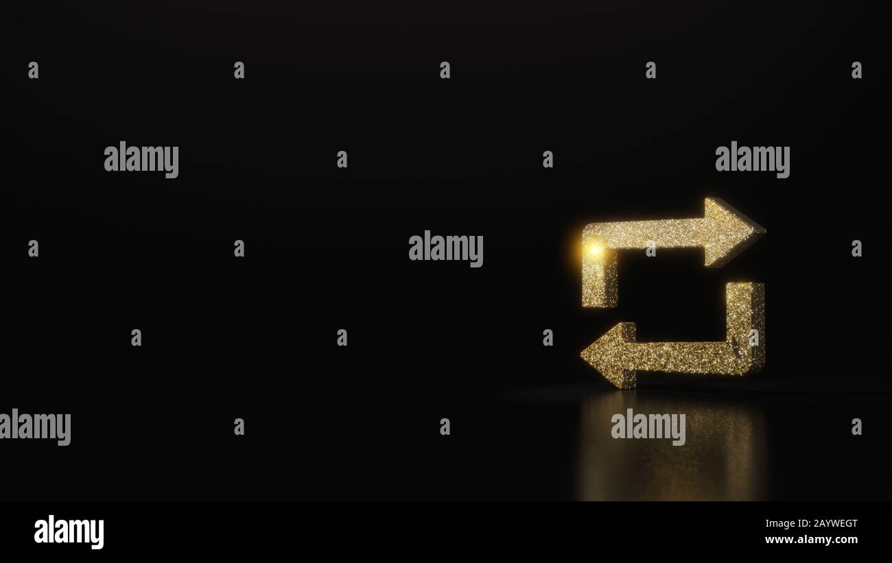 gold glitter symbol of repeat sign 3D rendering on dark black ...
