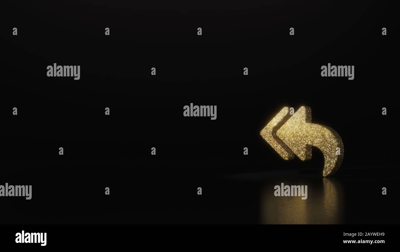 gold glitter symbol of reply all sign 3D rendering on dark black ...