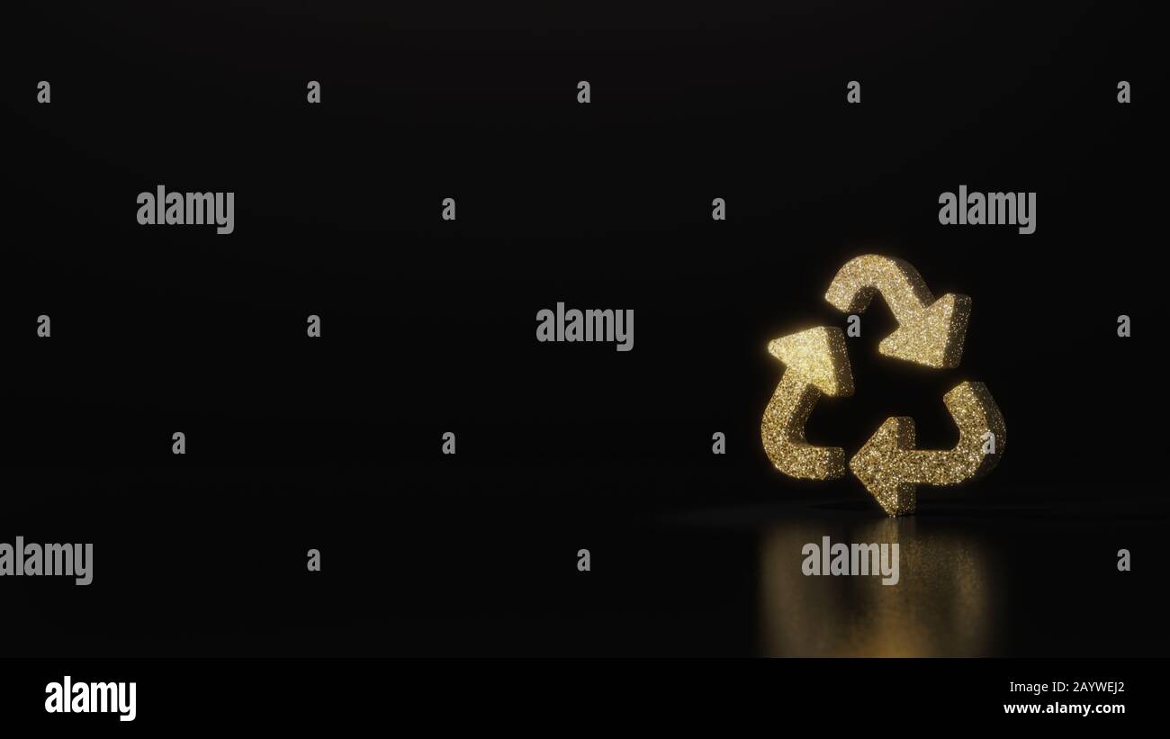 gold glitter symbol of recycle triangle arrows sign 3D rendering on ...