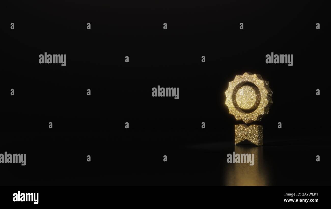 gold glitter symbol of medal prize 3D rendering on dark black ...