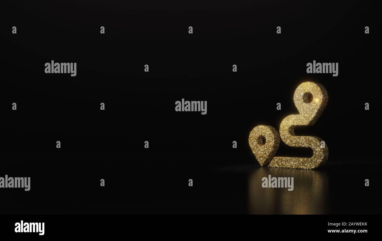 gold glitter symbol of placeholders and route 3D rendering on dark ...