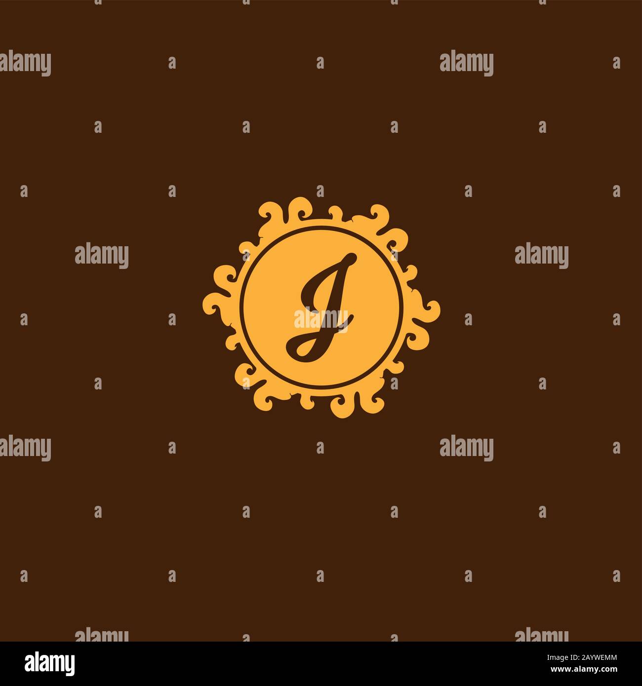 Letter J Decorative Alphabet Logo isolated on Brown Background, Elegant ...