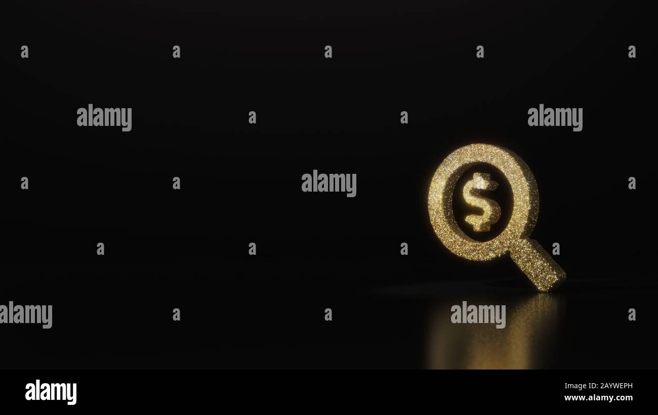 gold glitter symbol of magnifying glass with dollar 3D rendering on ...