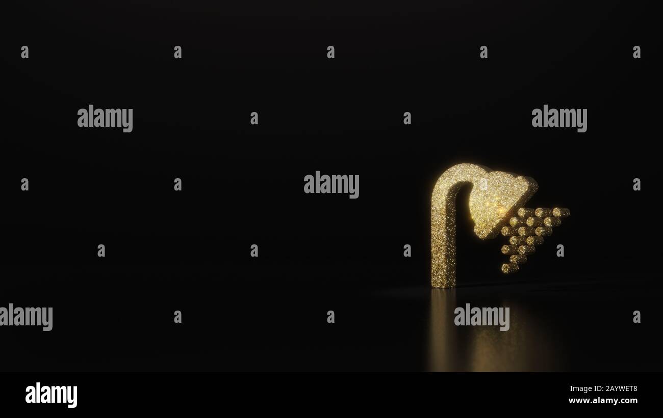 gold glitter symbol of shower with water drops 3D rendering on dark ...