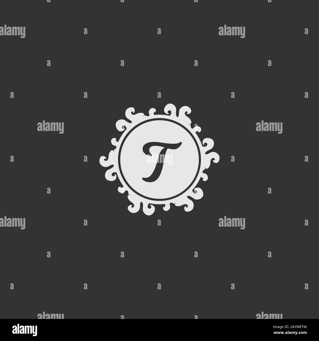 Letter T Decorative Alphabet Logo isolated on Dark Gray Background ...