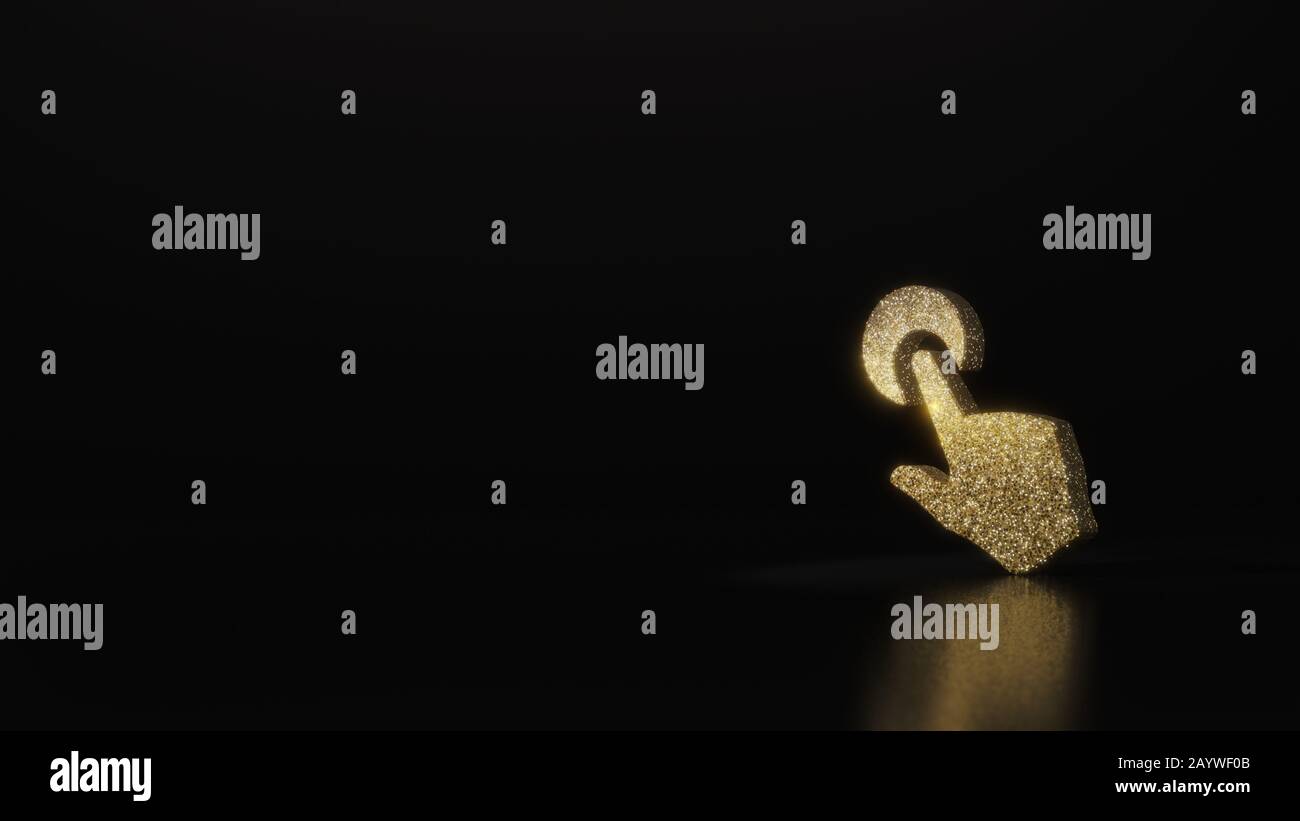 gold glitter symbol of hand with touch gesture 3D rendering on dark ...